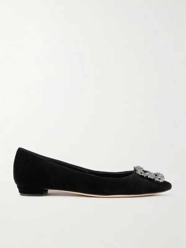 Manolo Blahnik Hangisiflat Velvet Flats - Black