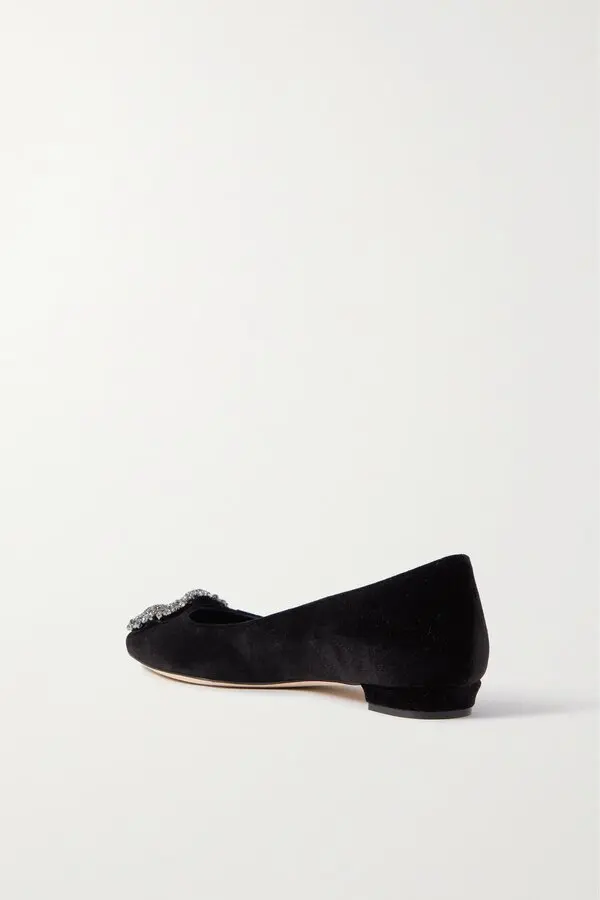Manolo Blahnik Hangisiflat Velvet Flats - Black