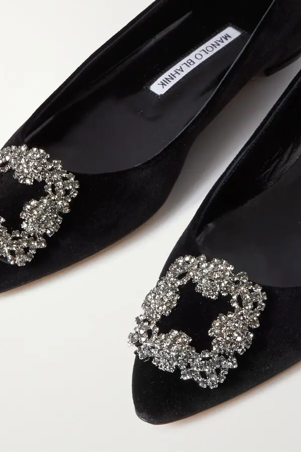 Manolo Blahnik Hangisiflat Velvet Flats - Black