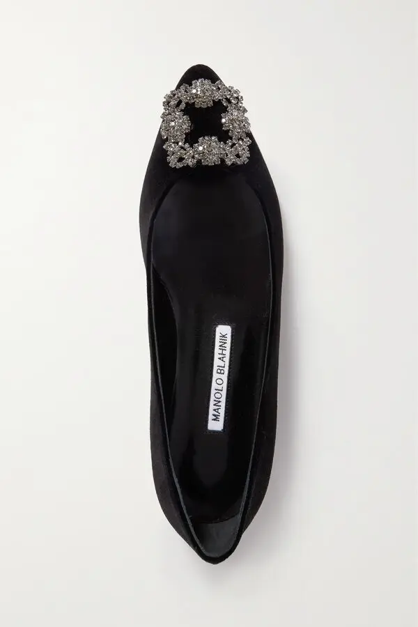 Manolo Blahnik Hangisiflat Velvet Flats - Black