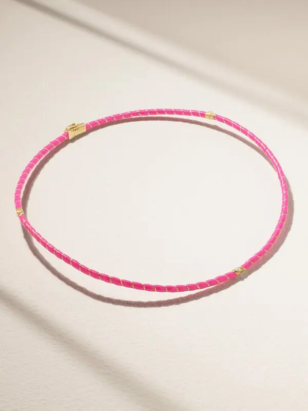 Yvonne Léon 9-karat Gold, Enamel, And Diamond Necklace - Pink