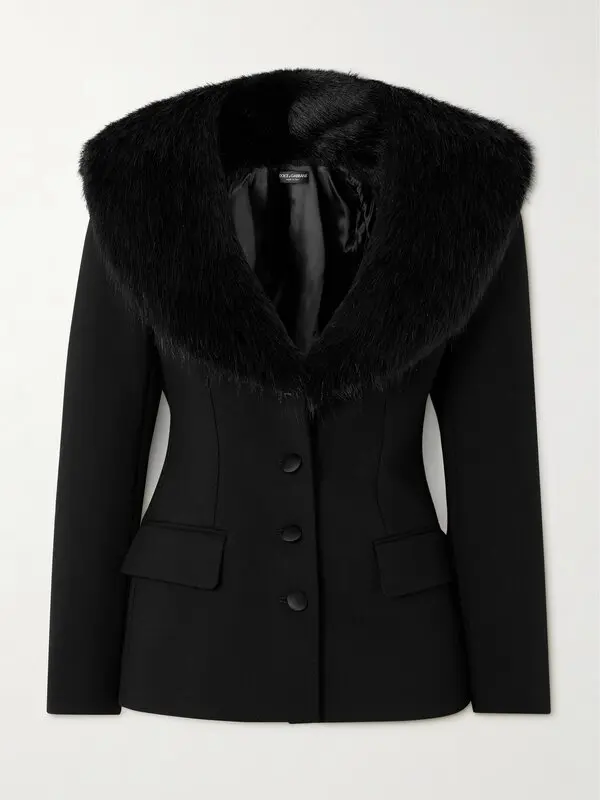 Dolce & Gabbana Faux Fur-trimmed Wool-blend Blazer