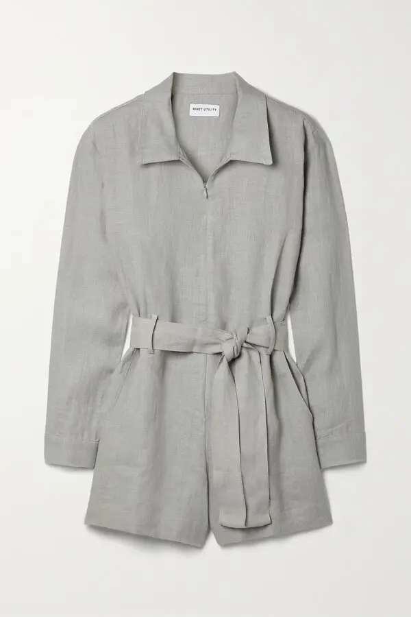 RIVET Utility + Net Sustain Trendsetter Linen Playsuit - Gray
