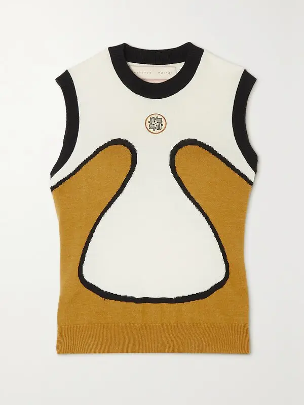 LUKHANYO MDINGI Appliquéd Color-block Wool And Silk-blend Vest
