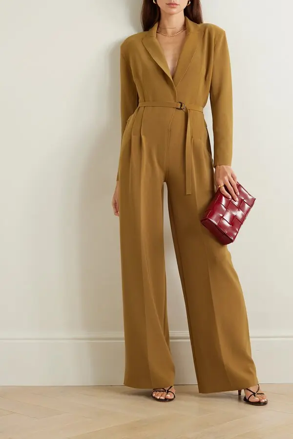 Norma Kamali Belted Pleated Jumpsuit