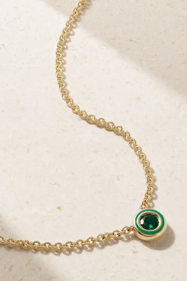 Alison Lou Madison 14-karat Gold, Emerald And Enamel Necklace - Green