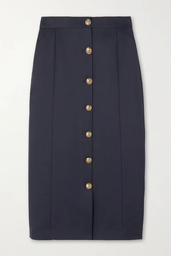 GOLDEN GOOSE Appliquéd Gabardine Midi Skirt - Blue