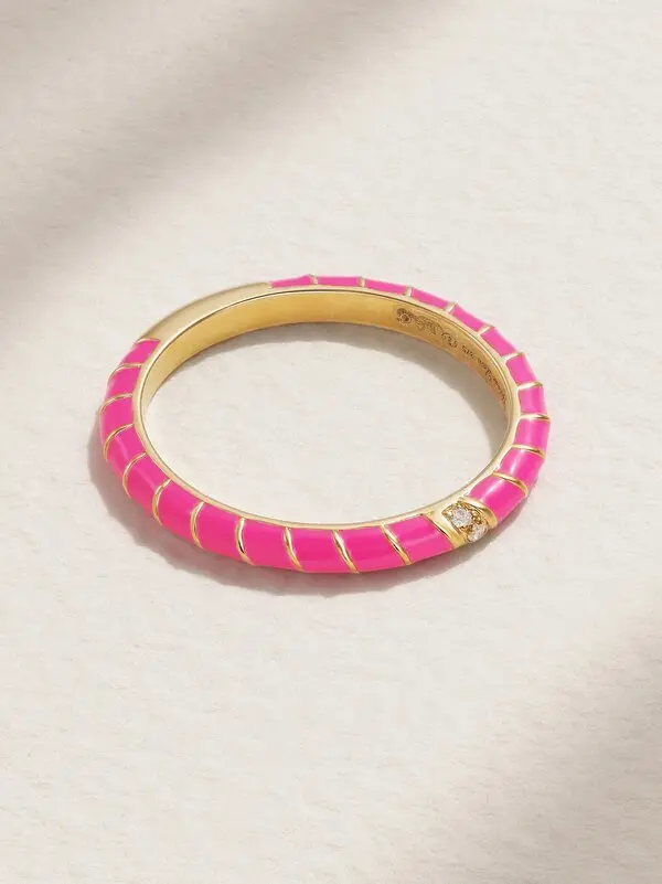Yvonne Léon 9-karat Gold, Enamel And Diamond Ring - Pink