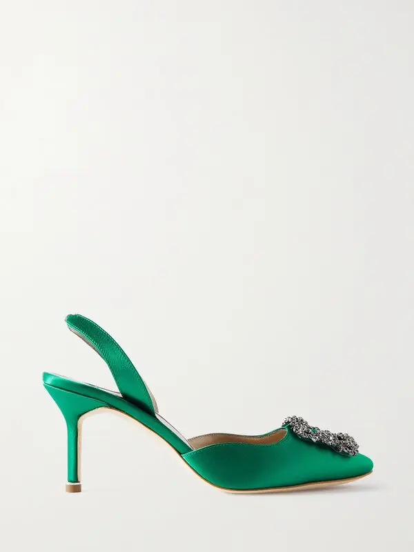 Manolo Blahnik Hangisli 70 Embellished Satin Slingback Pumps - Green