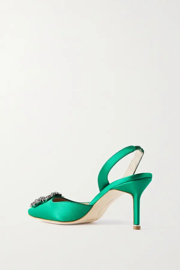 Manolo Blahnik Hangisli 70 Embellished Satin Slingback Pumps - Green