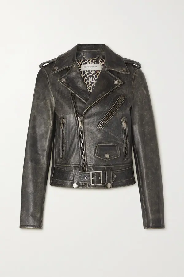 GOLDEN GOOSE Belted Distressed Leather Jacket