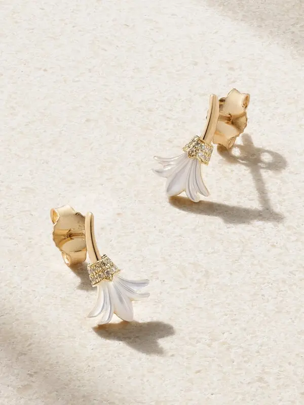 L'ATELIER NAWBAR Psychedeliah 18-karat Gold, Mother-of-pearl And Diamond Earrings - White