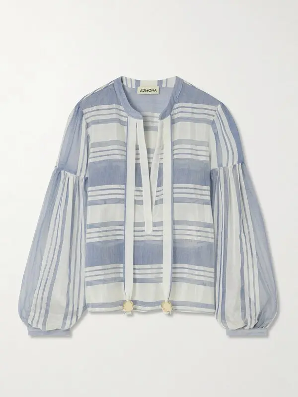 ADMONA Aisha Embellished Striped Gauze Shirt