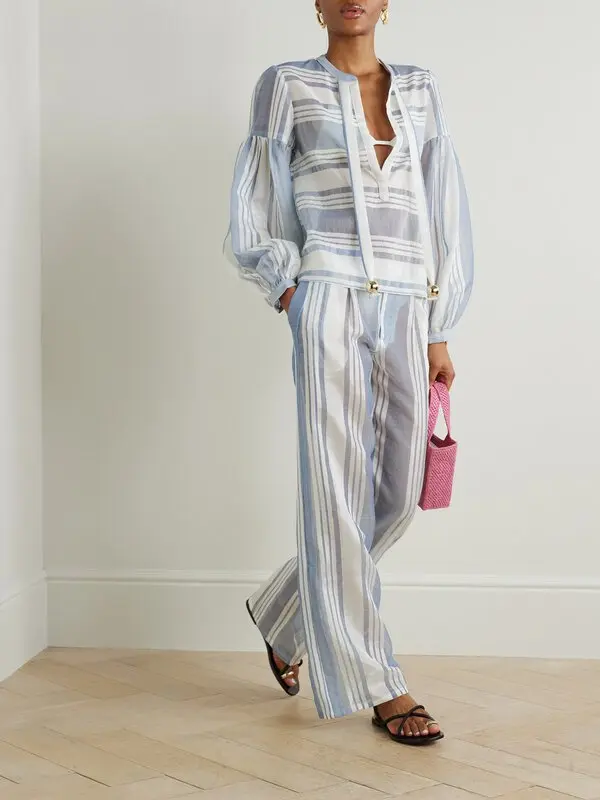 ADMONA Aisha Embellished Striped Gauze Shirt