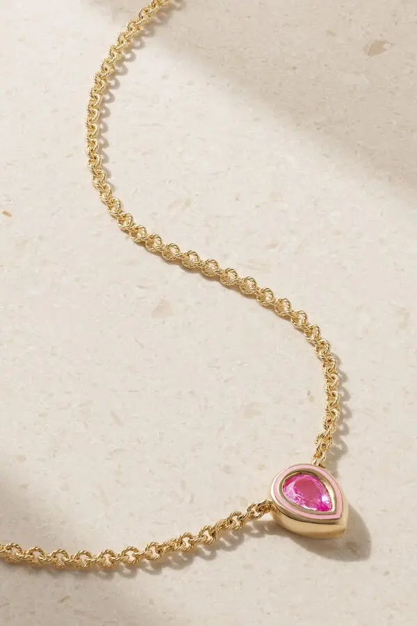 Alison Lou Madison 14-karat Gold, Enamel, And Laboratory-grown Sapphire Necklace - Pink