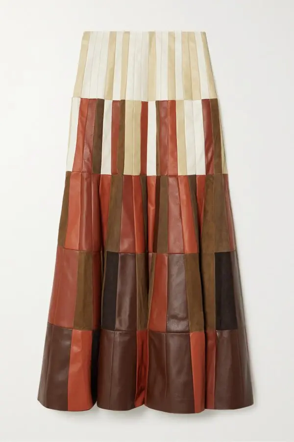 Gabriela Hearst Mayita Patchwork Leather Skirt - Red