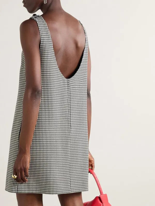 Dolce & Gabbana Open-back Houndstooth Wool-blend Mini Dress