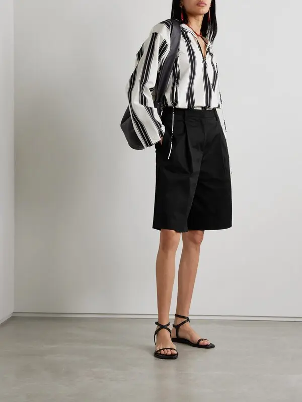 Matteau Pleated Organic Cotton-blend Twill Shorts