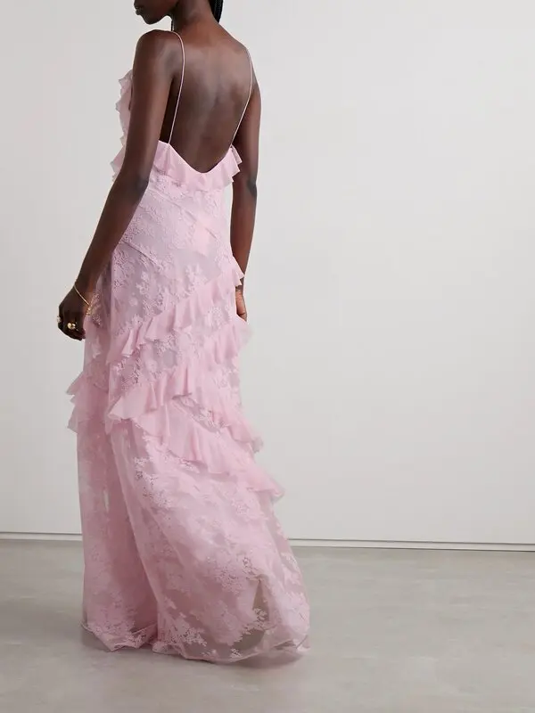 LoveShackFancy Rialto Georgette-trimmed Lace Maxi Dress