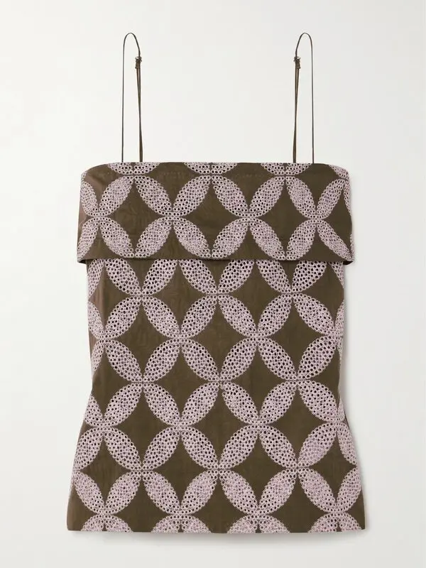 Faithfull The Brand Net Sustain Bea Broderie Anglaise-trimmed Cotton-voile Top - Brown
