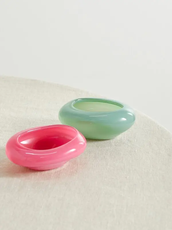 HELLE MARDAHL Candy Set Of Two Glass Pinch Dishes - Green