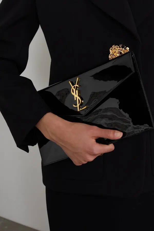 Saint Laurent Uptown Patent-leather Pouch - Black