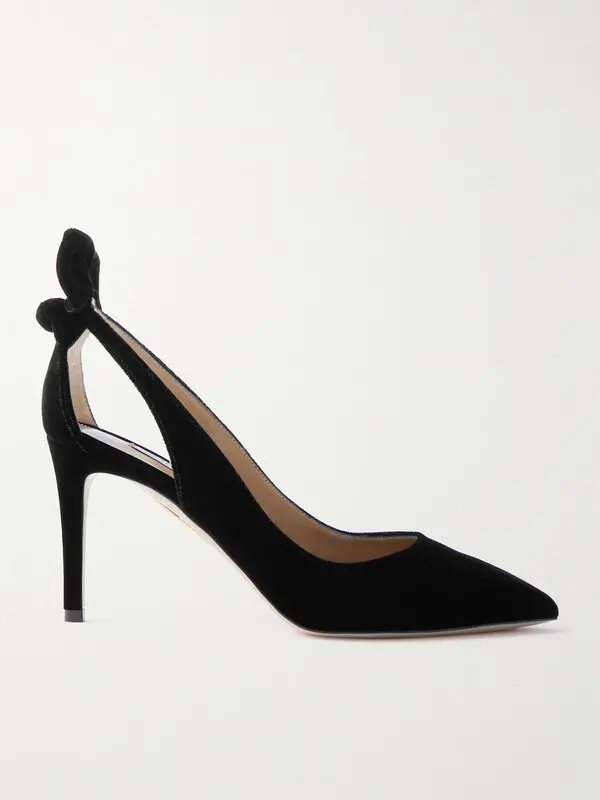 AQUAZZURA Bow Tie 85 Velvet Pumps