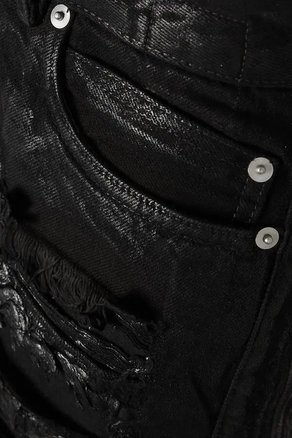 Rick Owens Distressed Metallic Coated-denim Shorts