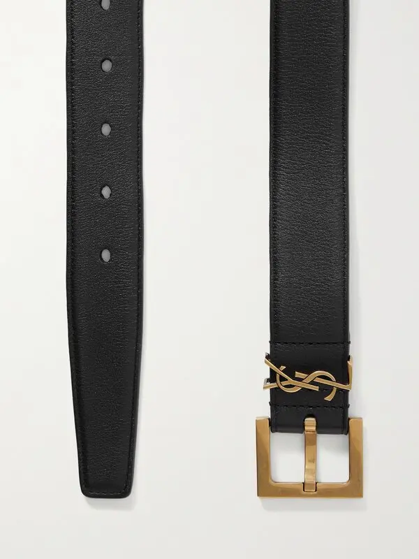 Saint Laurent Cassandre Leather Belt - Black