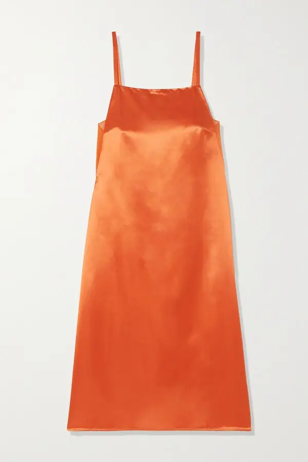 Loewe Silk-paneled Satin Slip Dress - Orange