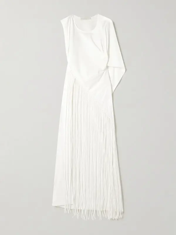 Faithfull The Brand Maceio Asymmetric Braided Fringed Cotton-jersey Dress - White
