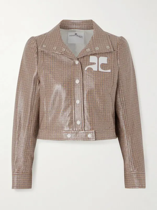 COURREGES Reedition Cropped Appliquéd Checked Jacket