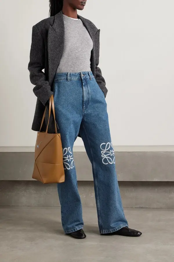Loewe Anagram Appliquéd High-rise Wide-leg Jeans