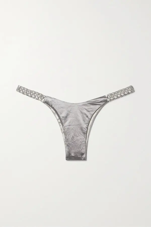ISA BOULDER Woven Metallic Stretch-satin Bikini Briefs - Silver