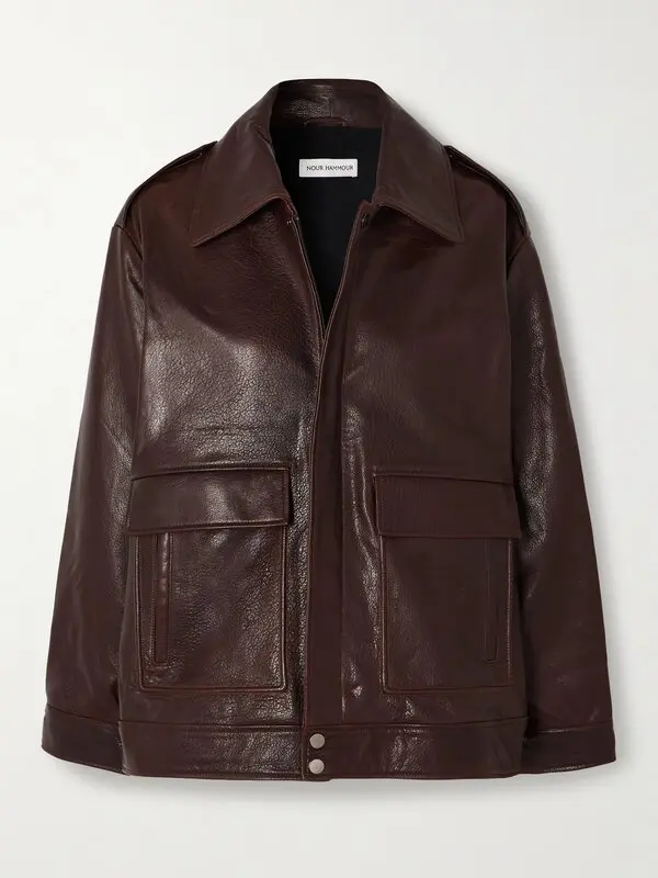 Nour Hammour Drey Textured-leather Jacket - Brown