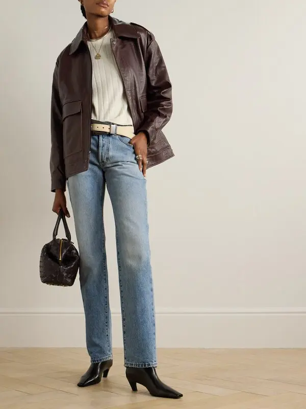 Nour Hammour Drey Textured-leather Jacket - Brown