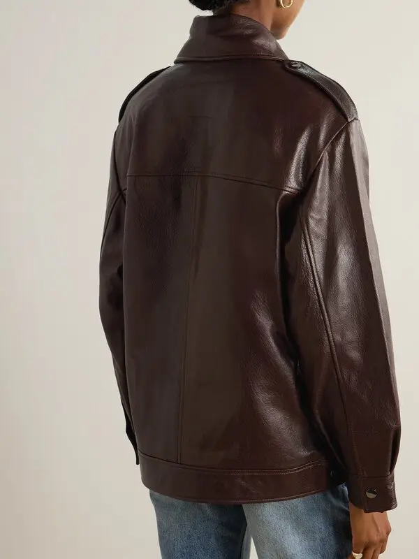 Nour Hammour Drey Textured-leather Jacket - Brown