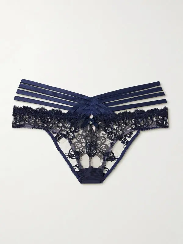 Agent Provocateur Dioni Woven Satin-trimmed Leavers Lace Briefs - Blue