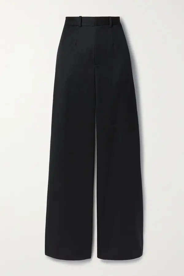 GRACE LING Cutout Wool-gabardine Wide-leg Trousers