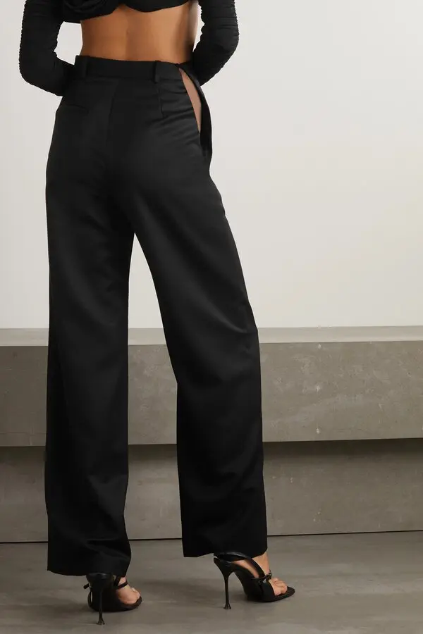 GRACE LING Cutout Wool-gabardine Wide-leg Trousers