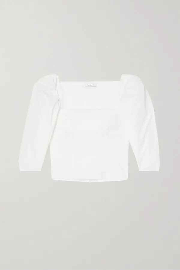 Vince Cropped Cotton-poplin Blouse - White