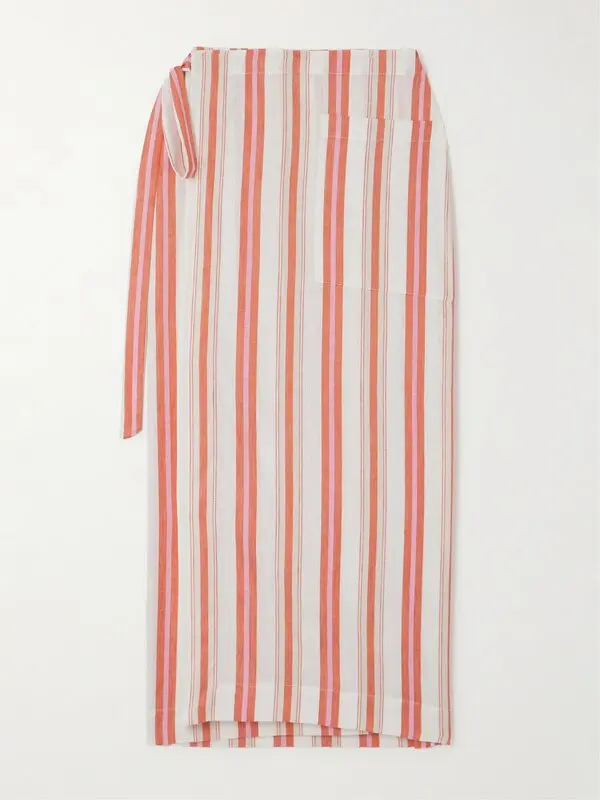 Bondi Born Arezzo Striped Organic Linen And Cotton-blend Midi Wrap Skirt - Red