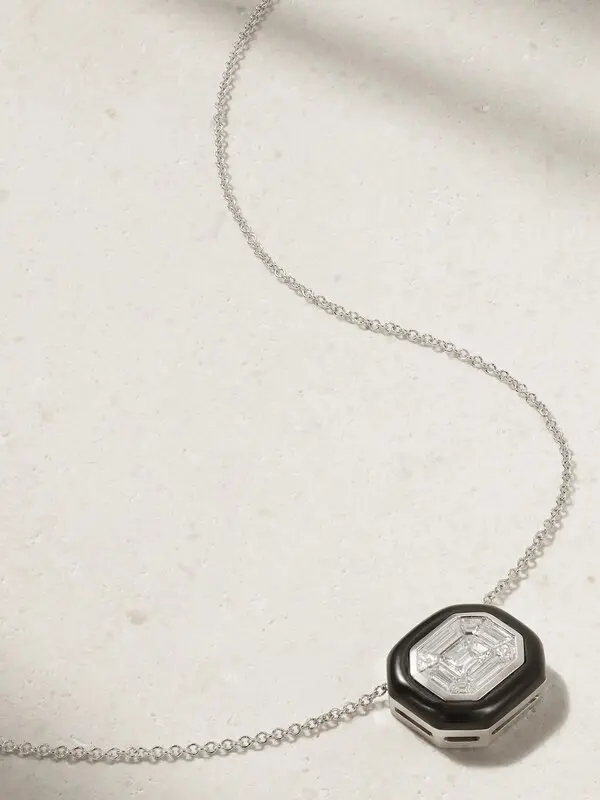 Nikos Koulis Oui 18-karat White Diamond And Enamel Pendant Necklace - Gold