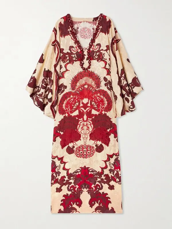 Johanna Ortiz Mito Romantico Embellished Maxi Dress - Red