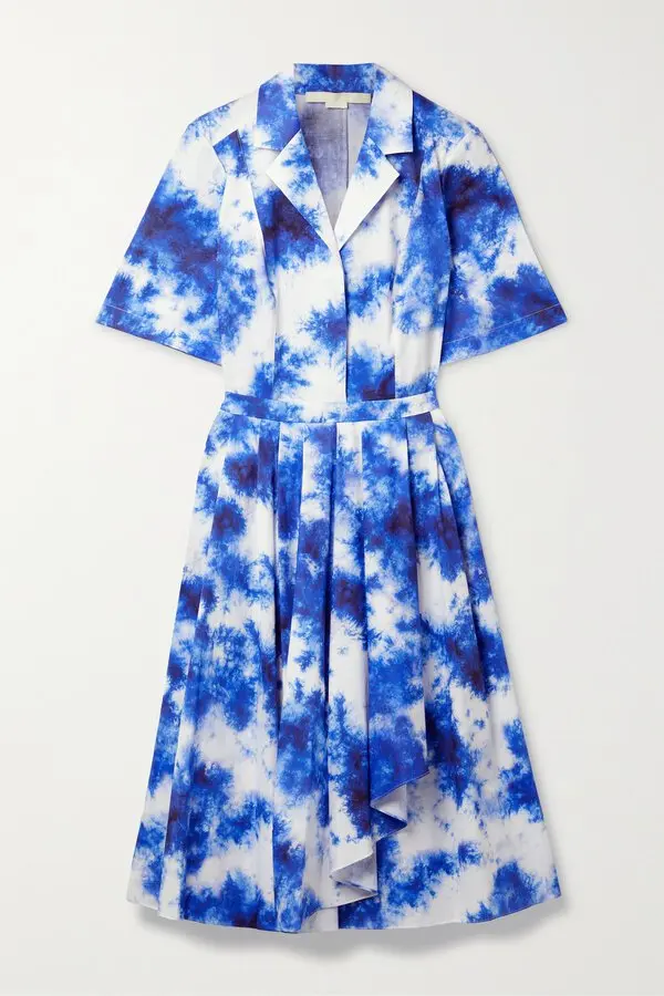 JASON WU Pleated Tie-dye Midi Shirt Dress - Blue