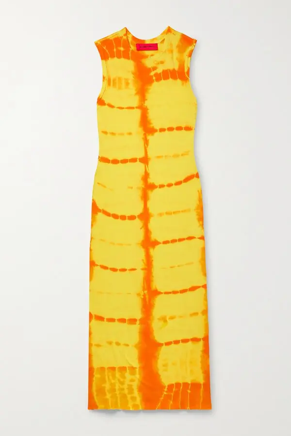 THE ELDER STATESMAN Tie-dyed Cotton And Cashmere-blend Jersey Midi Dress - Yellow
