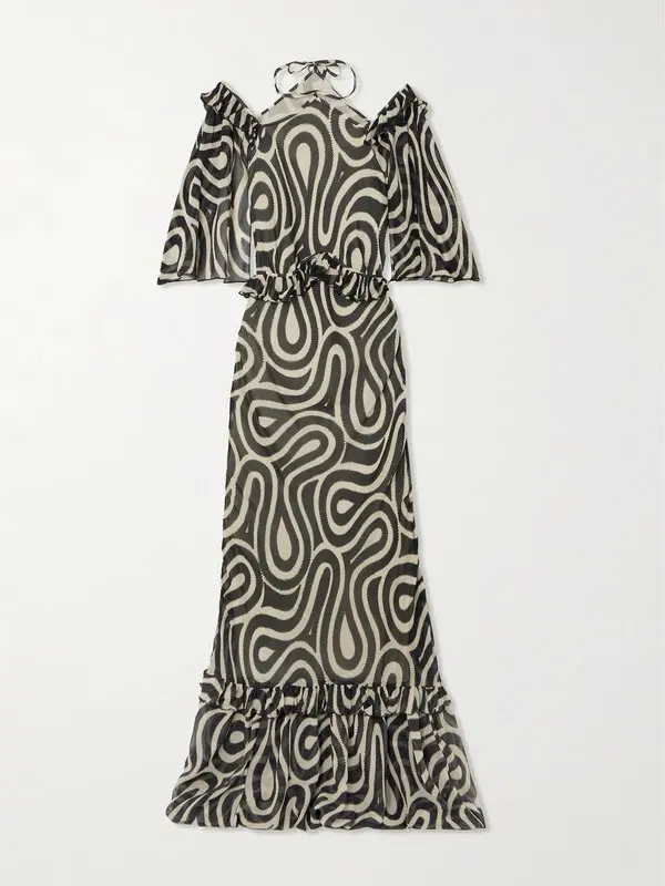 BODE Comber Ruffled Printed Silk-chiffon Maxi Dress