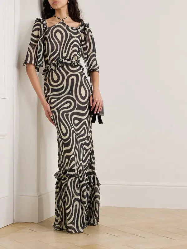 BODE Comber Ruffled Printed Silk-chiffon Maxi Dress