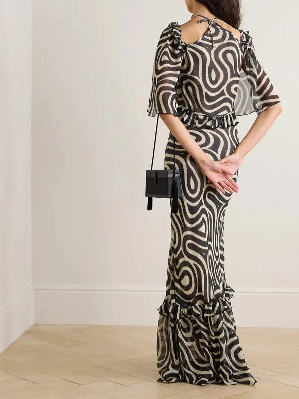 BODE Comber Ruffled Printed Silk-chiffon Maxi Dress