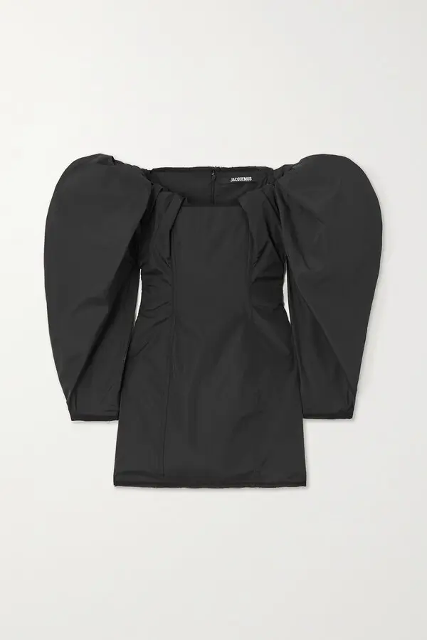 Jacquemus Off-the-shoulder Taffeta Mini Dress - Black